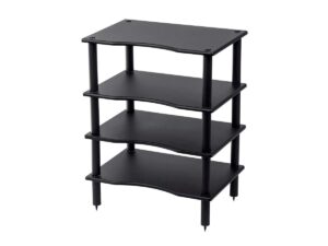 monolith 4 tier shelf audio stand - open air storage, modular design, sturdy, compatible with bose, polk, sony, yamaha, pioneer and others, black