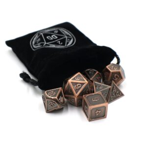 Metal Dice Set with Bronze Border and Storage Chest for Tabletop Games