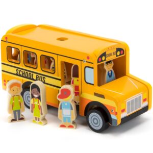 imagination generation back to school bus wooden vehicle play set with 8 character figures, 7 students, 1 bus driver