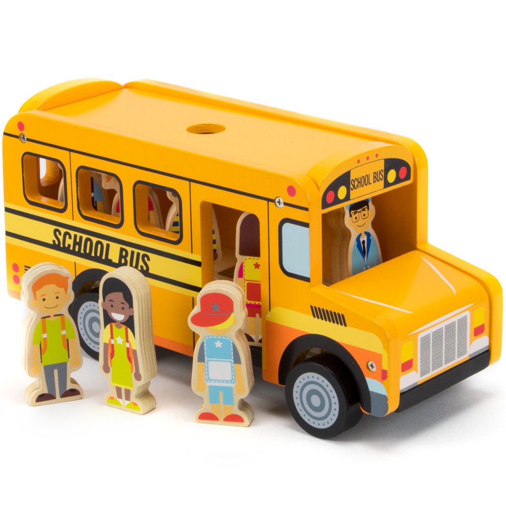 Imagination Generation Back to School Bus Wooden Vehicle Play Set with 8 Character Figures, 7 Students, 1 Bus Driver