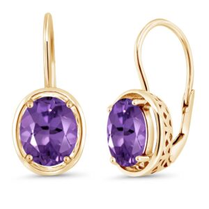 gem stone king 18k yellow gold plated silver purple amethyst earrings | 3.32 cttw | oval dangle earrings for women | gemstone birthstone | oval 9x7mm