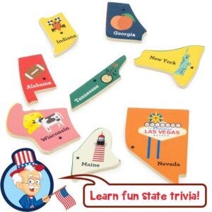 Imagination Generation USA States Chunky Puzzle Board - Learn All 50 States with Professor Poplar's Wooden Pegged Puzzles - Children's Educational Toys - USA States