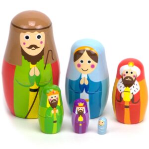 imagination generation - nesting nativity set for kids - christmas nesting dolls, wooden toys playset with baby jesus, three kings, mary and joseph figurines for kids - 11 pcs