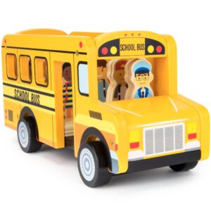 Imagination Generation Back to School Bus Wooden Vehicle Play Set with 8 Character Figures, 7 Students, 1 Bus Driver