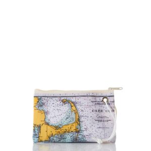 sea bags recycled sail cloth cape cod nautical chart wristlet zip top wristlet clutch zippered wallet with strap