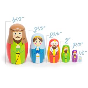 Imagination Generation - Nesting Nativity Set for Kids - Christmas Nesting Dolls, Wooden Toys Playset with Baby Jesus, Three Kings, Mary and Joseph Figurines for Kids - 11 Pcs