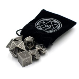 Metal Dice Set with Silver Border and Storage Chest for Tabletop Games