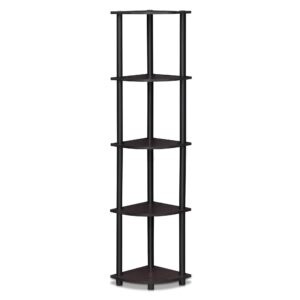 furinno turn-n-tube 5 tier corner display rack multipurpose shelving unit, 1-pack, dark walnut