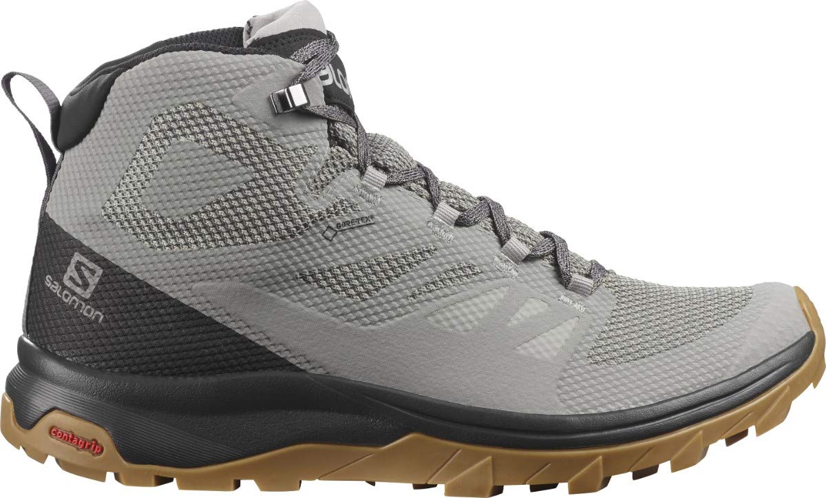 Salomon Outline Mid Gore-TEX Hiking Boots for Men, Black/Beluga/Capers, 7