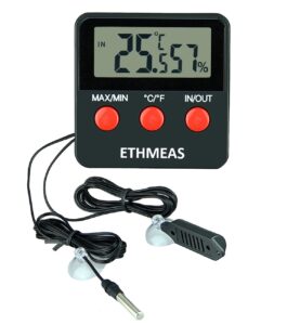 ethmeas digital thermometer and hygrometer for reptiles terrarium pet keeping, digital indoor outdoor temperature gauge and humidity