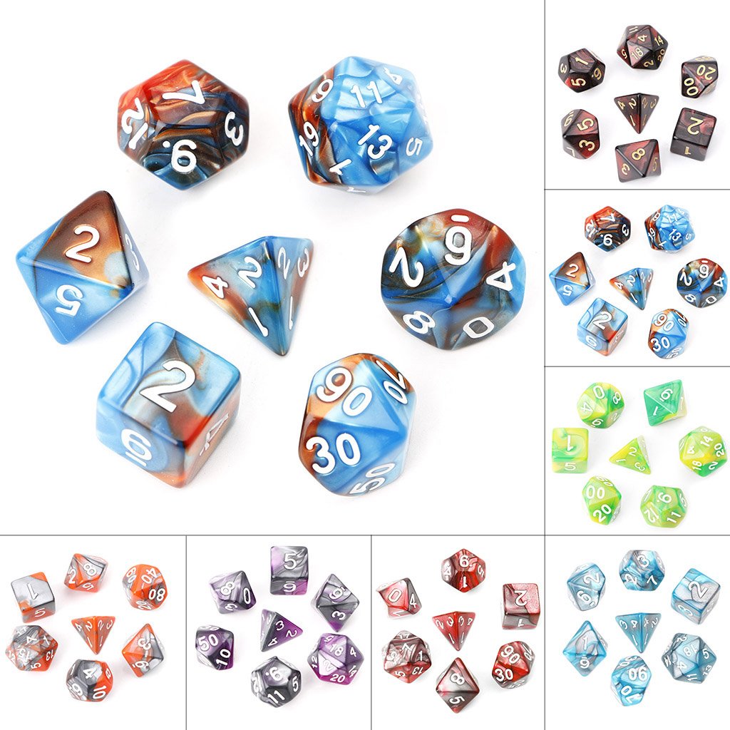 OTGO 7pcs/Set D4-D20 Portable Acrylic Polyhedral Dice Table Gaming Dice Set(Sky Blue)