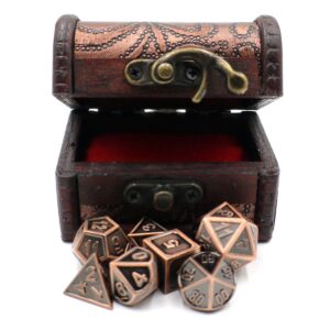 Metal Dice Set with Bronze Border and Storage Chest for Tabletop Games