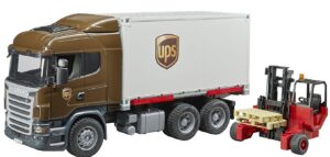 bruder 03581 scania r-series ups logistics truck with forklift vehicles