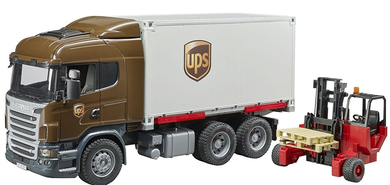 Bruder 03581 Scania R-Series Ups Logistics Truck with Forklift Vehicles