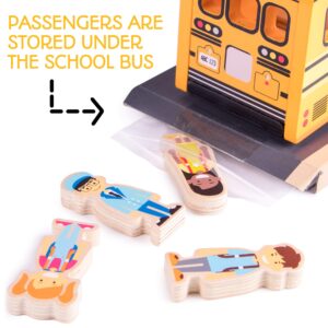 Imagination Generation Back to School Bus Wooden Vehicle Play Set with 8 Character Figures, 7 Students, 1 Bus Driver