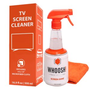 whoosh! tv screen cleaner - 16.9 fl oz + 1 microfiber cleaning cloth - for tv, oled, car, computer, laptop, macbook, ipad, iphone, camera, touch screen - industrial size electronic cleaner kit