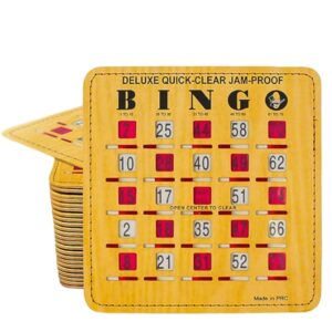 mr chips jam-proof quick-clear deluxe fingertip slide bingo cards with sliding windows - 25 pack in woodgrain style