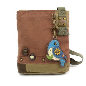 chala patch cross-body women handbag, canvas messenger bag - mauve (blue bird)