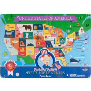 Imagination Generation USA States Chunky Puzzle Board - Learn All 50 States with Professor Poplar's Wooden Pegged Puzzles - Children's Educational Toys - USA States