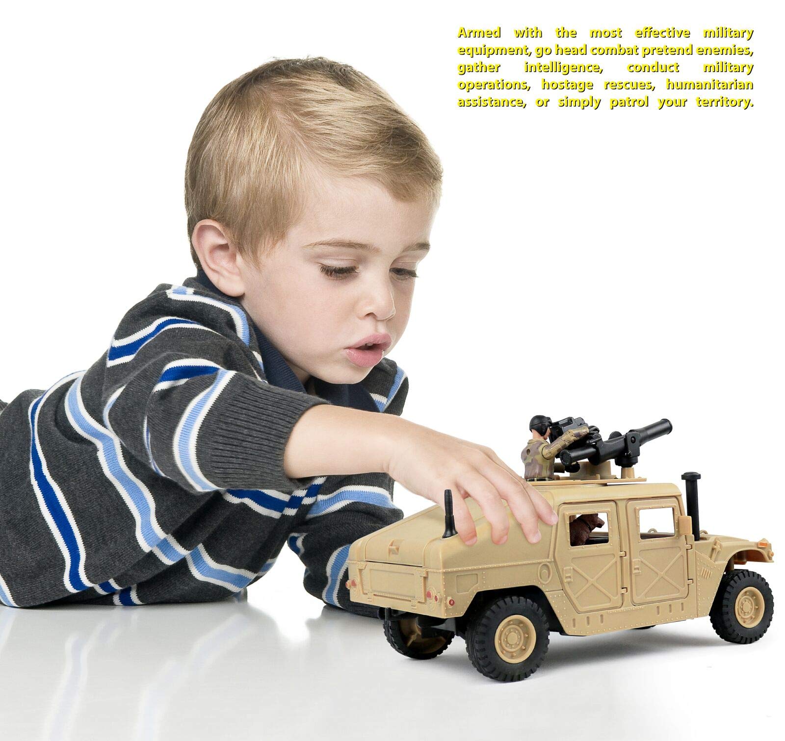 Click N' Play Military 20 Piece Play Set with Humvee Vehicle, Includes 2 Soldier Action Figures, Missile Launchers, Rifles, and More, Army Playset for Boys 6+,Tan