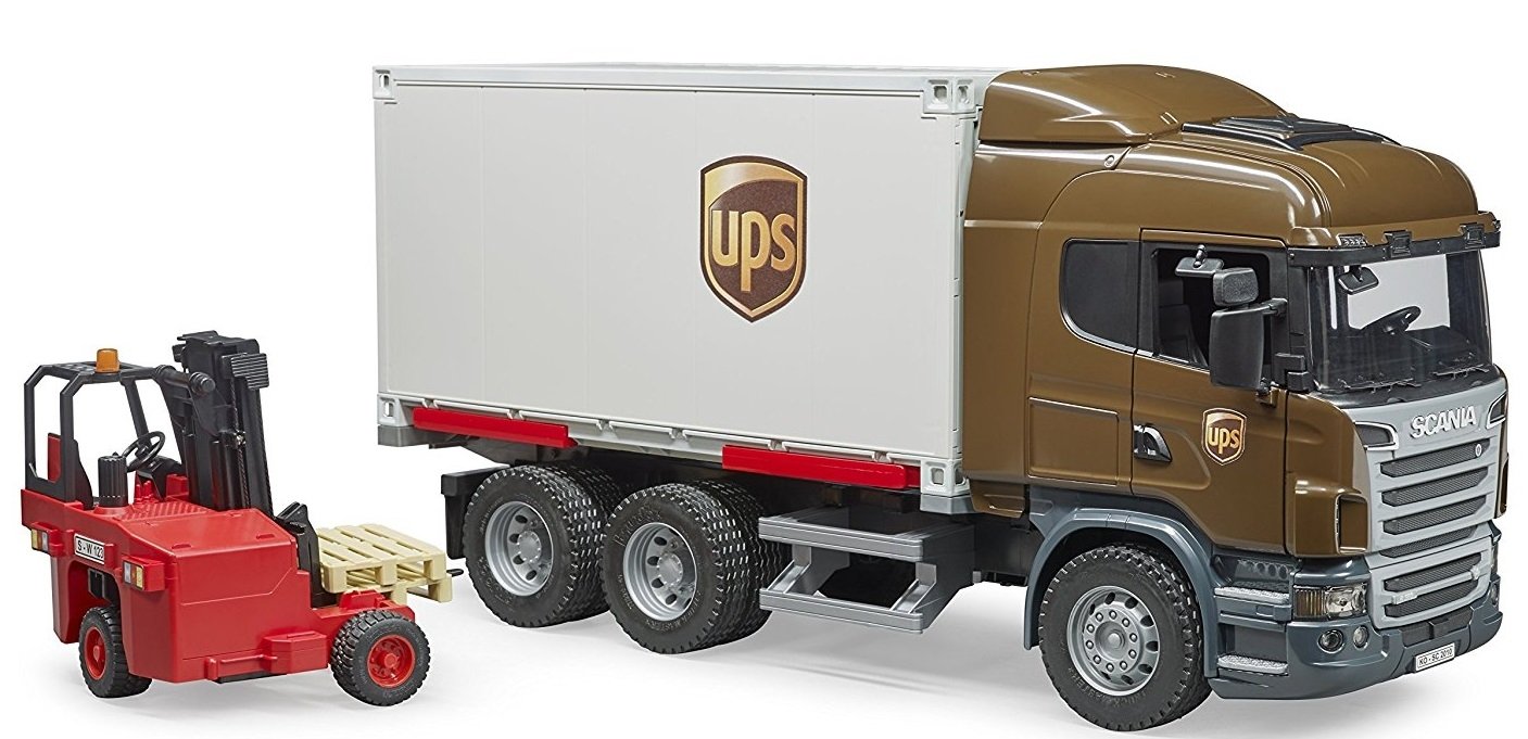 Bruder 03581 Scania R-Series Ups Logistics Truck with Forklift Vehicles