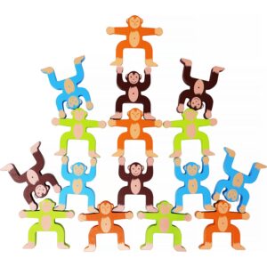 toyssa wooden stacking games monkeys interlock toys balancing blocks games toddler educational toys for 3 4 5 6 years old kids infants adults 16 pieces