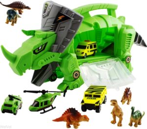 wolvolk perfect dinosaur storage carrier for your dinosaurs and cars (includes mini dinosaurs and car toys)