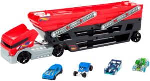 hot wheels mega hauler and 4 cars set