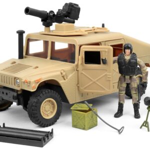 Click N' Play Military 20 Piece Play Set with Humvee Vehicle, Includes 2 Soldier Action Figures, Missile Launchers, Rifles, and More, Army Playset for Boys 6+,Tan