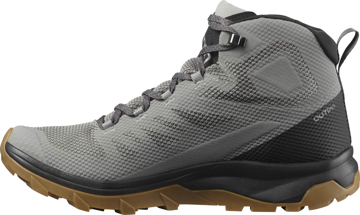 Salomon Outline Mid Gore-TEX Hiking Boots for Men, Black/Beluga/Capers, 7