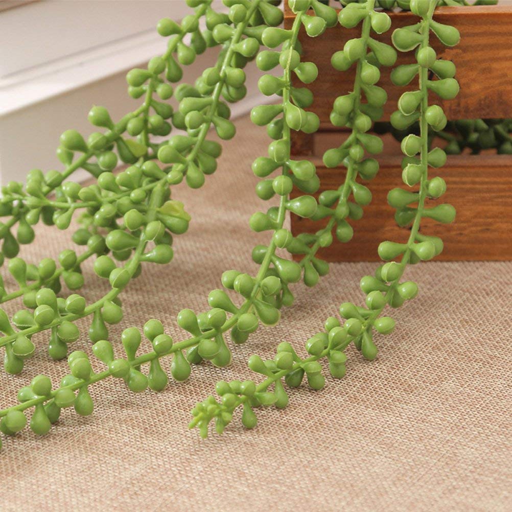 Sunrisee 2 Pcs Artificial Hanging Succulents Plants Faux String of Pearls Plant Wall Hanging Succulent Vines for Home Garden Wall Decoration, 2.3FT