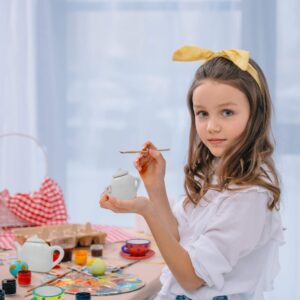 Number 1 in Gadgets Paint Your Own Tea Set for Kids, Decorate Your Own 11 Piece Craft Set of Porcelain Dishes, Includes Six Paint Pots and Paint Brush