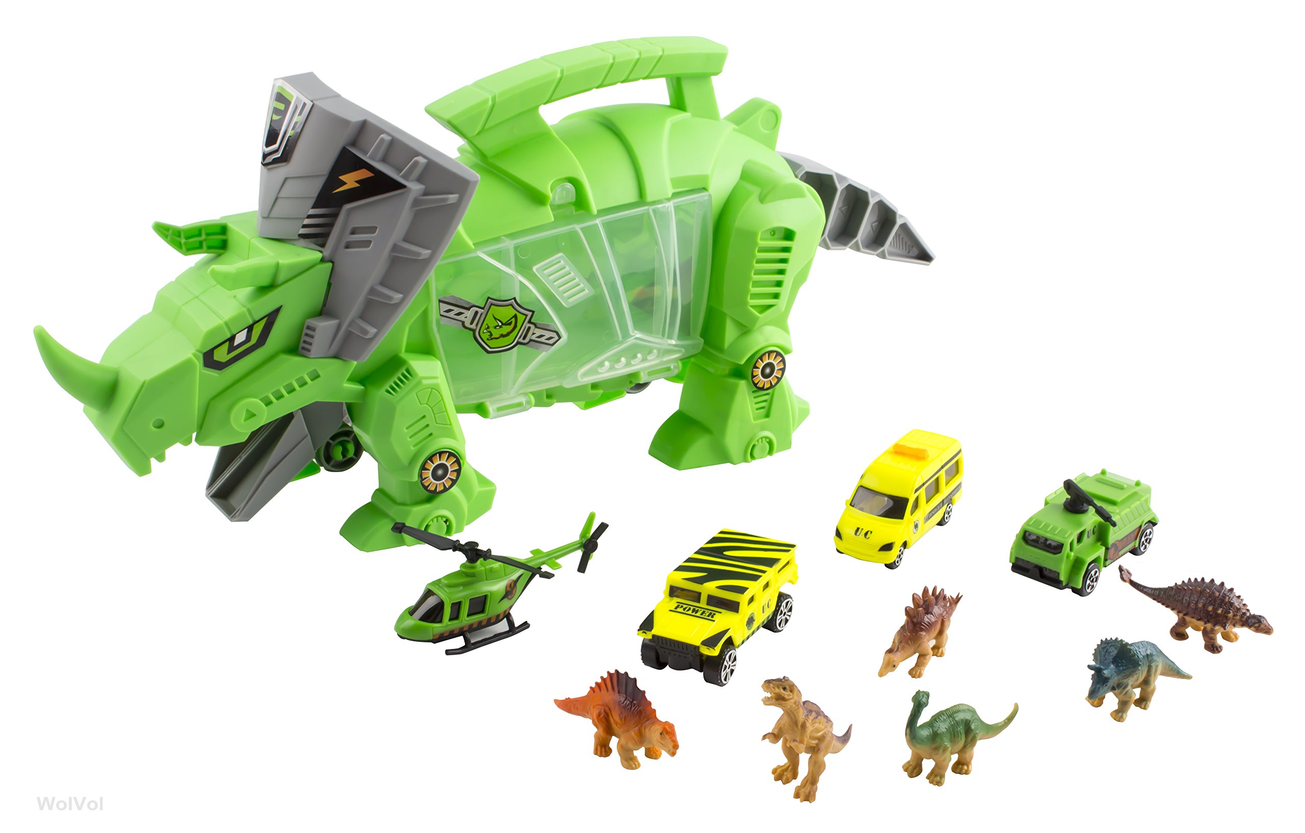 WolVolk Perfect Dinosaur Storage Carrier for Your Dinosaurs and Cars (Includes Mini Dinosaurs and car Toys)