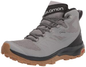 salomon outline mid gore-tex hiking boots for men, black/beluga/capers, 7