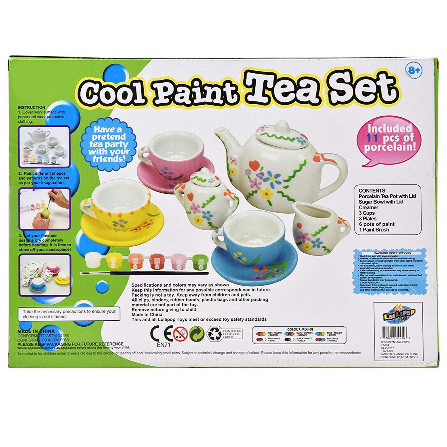 Number 1 in Gadgets Paint Your Own Tea Set for Kids, Decorate Your Own 11 Piece Craft Set of Porcelain Dishes, Includes Six Paint Pots and Paint Brush