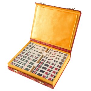 hey! play! chinese mahjong game set with 146 tiles, dice, and ornate storage case for adults, kids, boys and girls