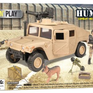 Click N' Play Military 20 Piece Play Set with Humvee Vehicle, Includes 2 Soldier Action Figures, Missile Launchers, Rifles, and More, Army Playset for Boys 6+,Tan