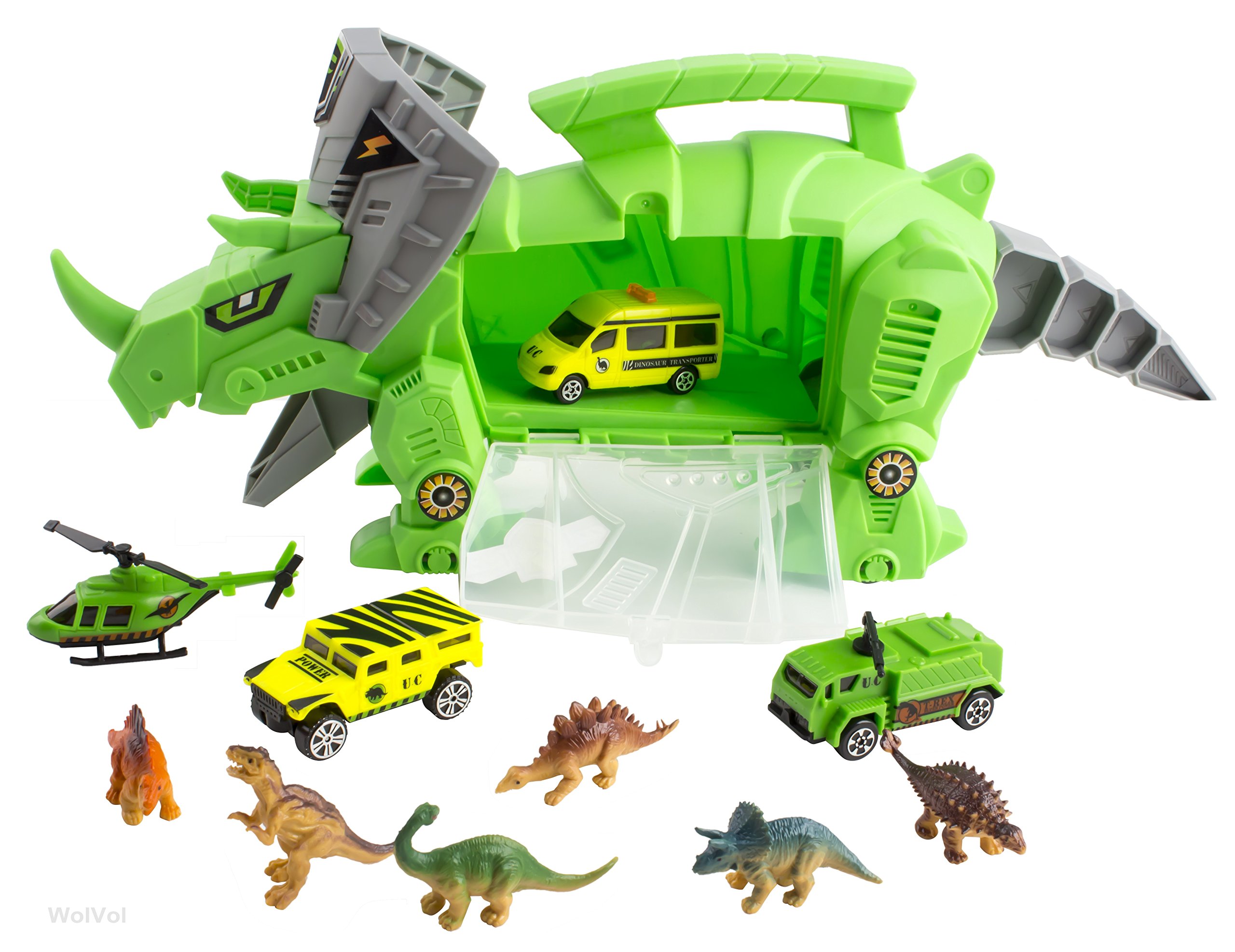 WolVolk Perfect Dinosaur Storage Carrier for Your Dinosaurs and Cars (Includes Mini Dinosaurs and car Toys)