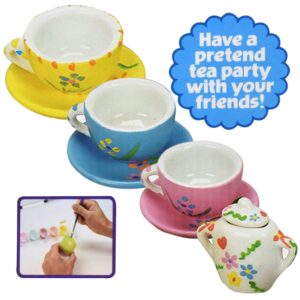 Number 1 in Gadgets Paint Your Own Tea Set for Kids, Decorate Your Own 11 Piece Craft Set of Porcelain Dishes, Includes Six Paint Pots and Paint Brush