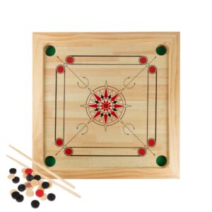 deluxe wooden large size carrom table game set - includes cue sticks, coins, queen and striker!