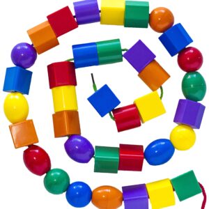 CC O Play Large Lacing Bead Set for Kids - 36 Jumbo Beads & 4 Threads for Toddlers - Montessori Educational Stringing Toy for Preschool Children - Bonus Bag & Ebook with Primary Resources