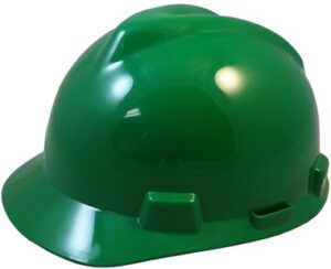 msa v cap style hard hats w/fastrac iii suspensions and handy tote bag - green