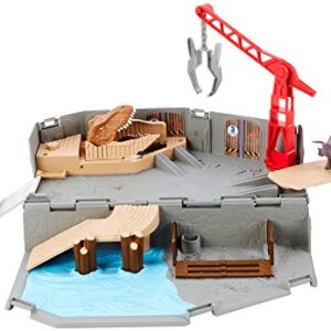 Jurassic World Toys Matchbox Harbor Rescue Playset, Dock, Ramps, Crane, Habitat Pen, Push Button Trigger, Triceratops Dino Action Figure, Off Road vehicle, Folds Up for Easy Storage, Portable