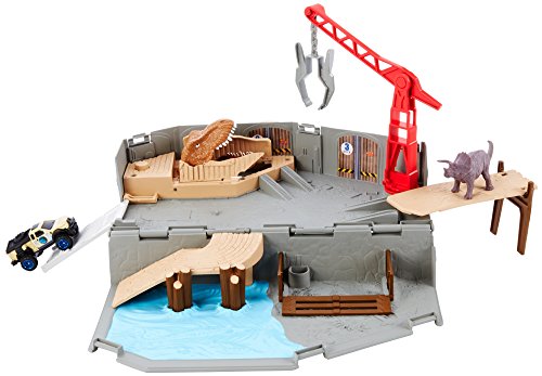 Jurassic World Toys Matchbox Harbor Rescue Playset, Dock, Ramps, Crane, Habitat Pen, Push Button Trigger, Triceratops Dino Action Figure, Off Road vehicle, Folds Up for Easy Storage, Portable