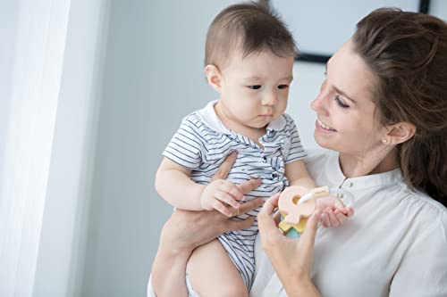 PlanToys Wooden Key Rattle and Teether Toy (5251) | Pastel Color Collection | Sustainably Made from Rubberwood and Non-Toxic Paints and Dyes