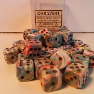 DND Dice Set-Chessex D&D Dice-12mm Festive Vibrant and Brown Plastic Polyhedral Dice Set-Dungeons and Dragons Dice Includes 36 Dice – D6 (CHX27841)