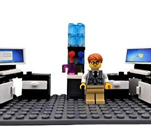 CUSTOM TOYS & HOBBIES INC Building Bricks Businessman Lawyer Full Office Setup 2 L Desks Keyboards Computers Water Cooler & Minifigure Miniature AFOL Holiday Birthday Gift for Kids