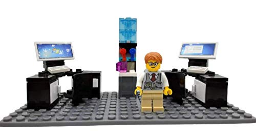 CUSTOM TOYS & HOBBIES INC Building Bricks Businessman Lawyer Full Office Setup 2 L Desks Keyboards Computers Water Cooler & Minifigure Miniature AFOL Holiday Birthday Gift for Kids