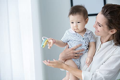 PlanToys Wooden Key Rattle and Teether Toy (5251) | Pastel Color Collection | Sustainably Made from Rubberwood and Non-Toxic Paints and Dyes