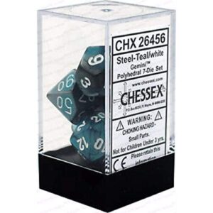 chessex chx26456 dice-gemini steel-teal/white set, one size, multicolor